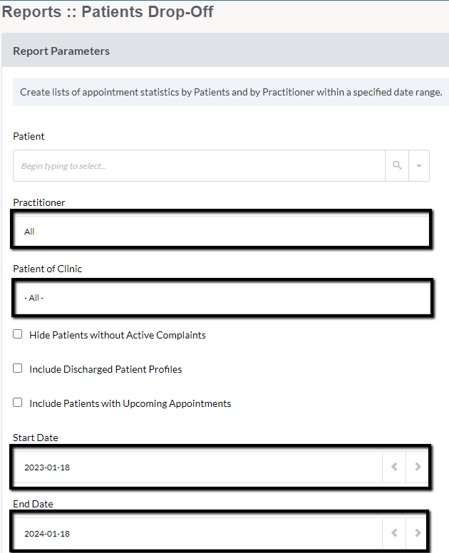 Report: Patient Drop-Off – Juvonno Help Center