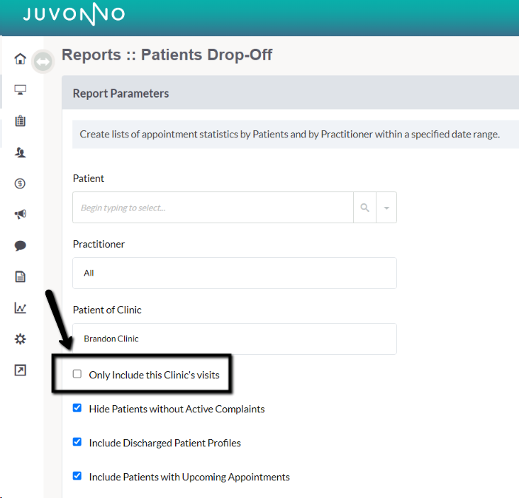 Report: Patient Drop-Off – Juvonno Help Center